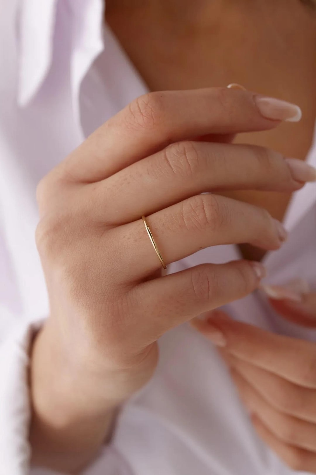 14k Solid Gold Thin Wedding Band, Stacking Ring, 1mm Wedding Band, Dainty Minimalist Simple ...