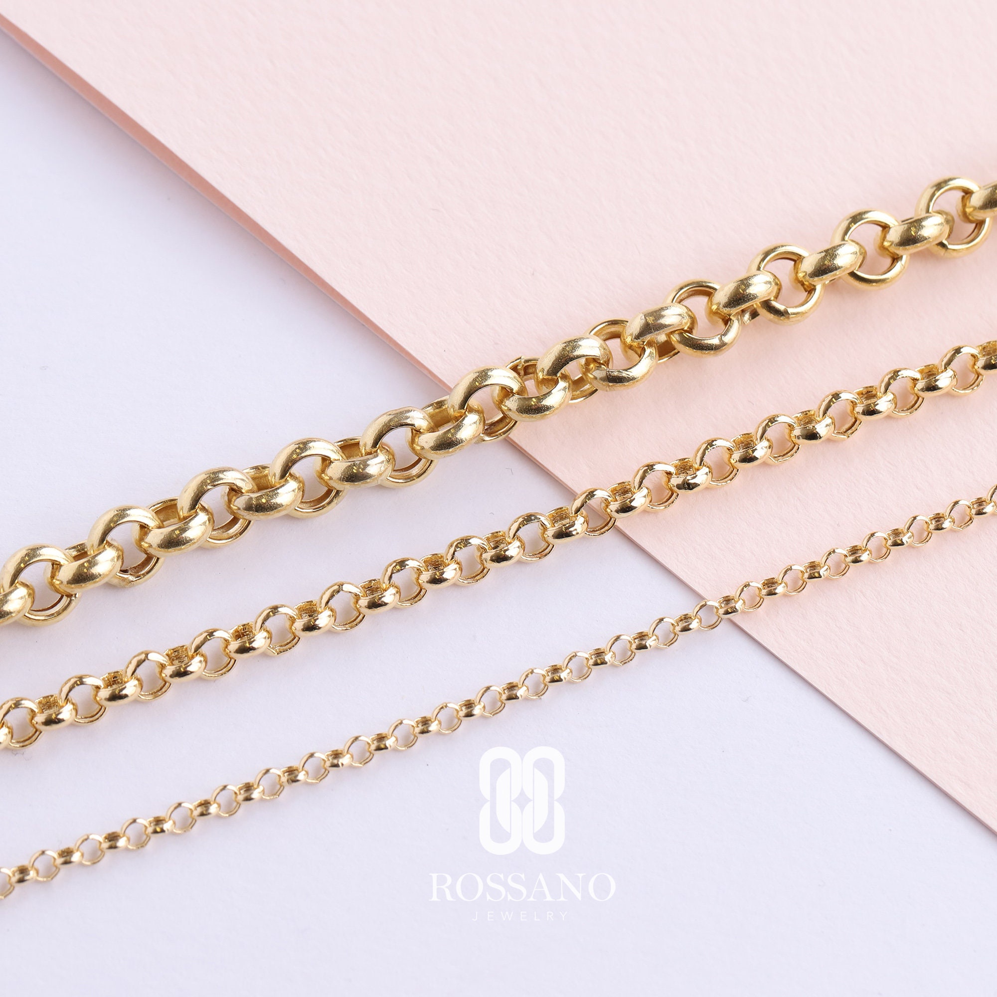 14K Gold Rolo Chain Necklace 3mm 4mm 7mm Round Cut Genuine - Etsy