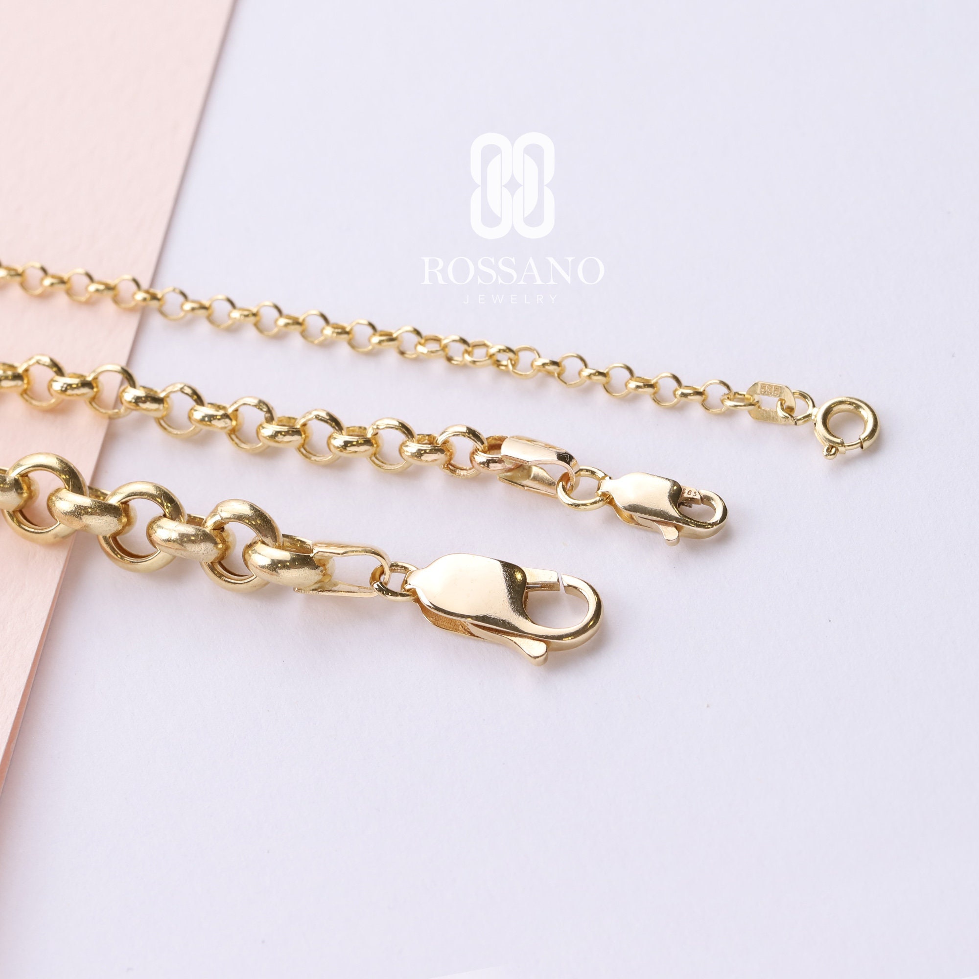 14K Gold Rolo Chain Necklace 3mm 4mm 7mm Round Cut Genuine - Etsy