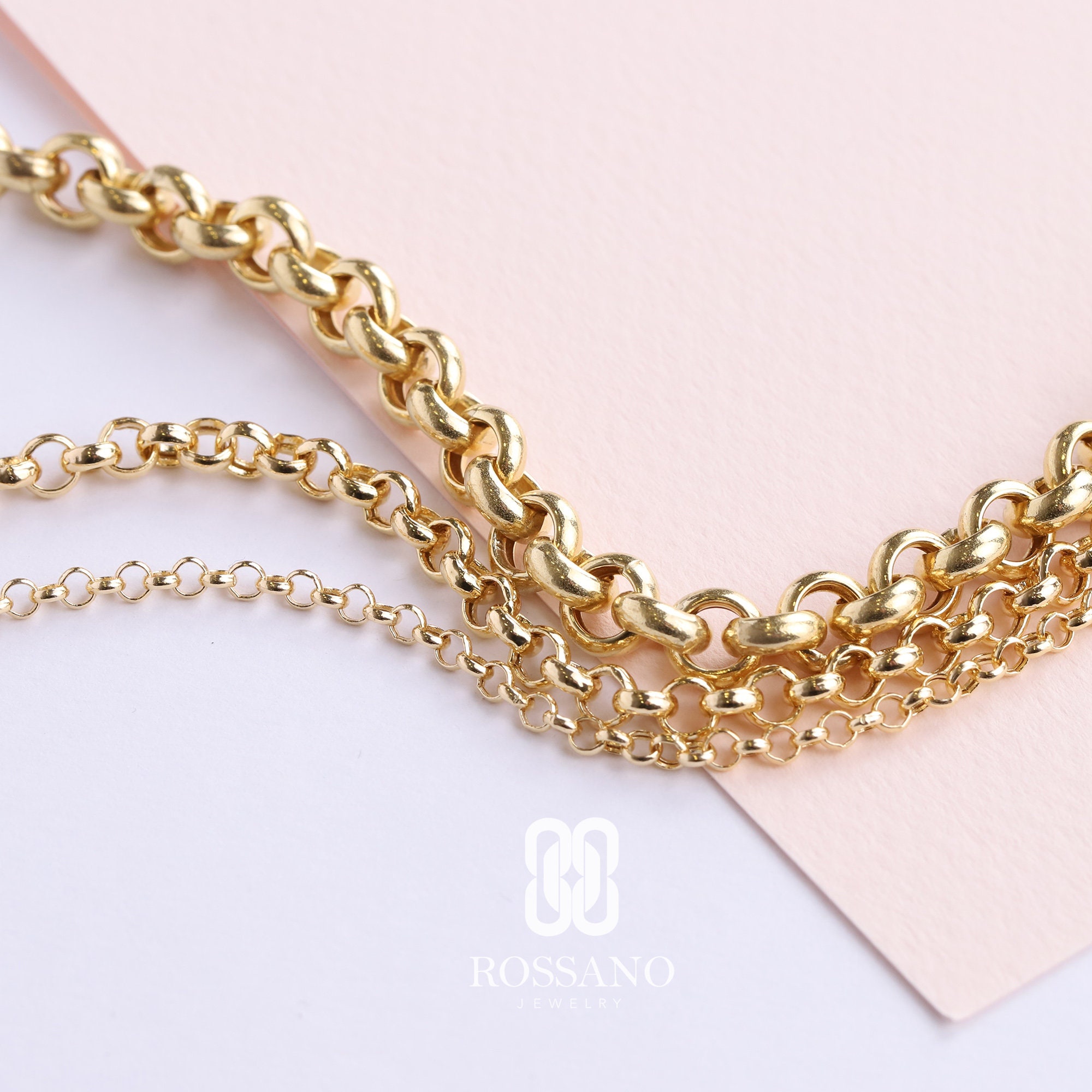 14K Gold Rolo Chain Bracelet, 3mm 4mm 7mm Thick Rolo Bracelet, Rolo ...