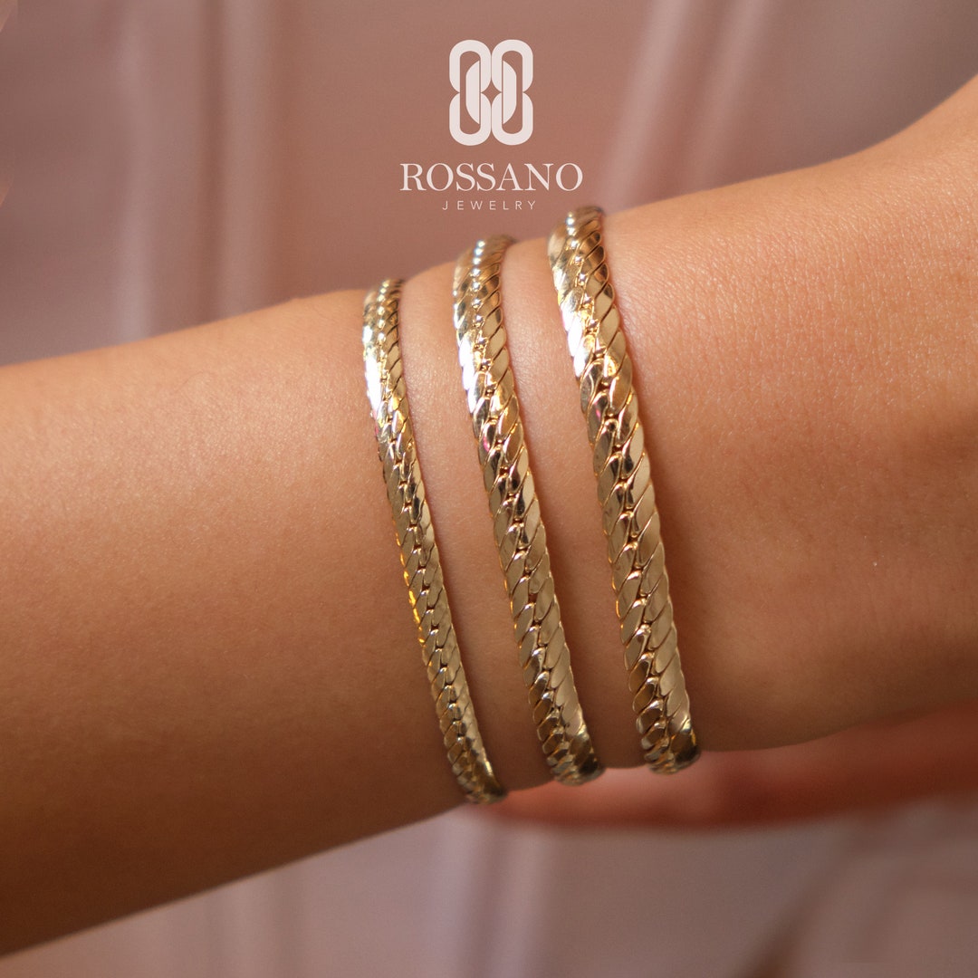 14K Gold Cuban Link Bracelet, 3mm 4mm 5mm Curb Chain Bracelet, Bold Link Anklet, Chunky Vintage ...