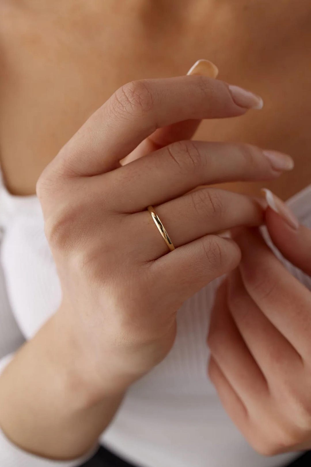 14k Solid Gold Thin Wedding Band, Stacking Ring, 2mm Wedding Band, Dainty Minimalist Simple ...