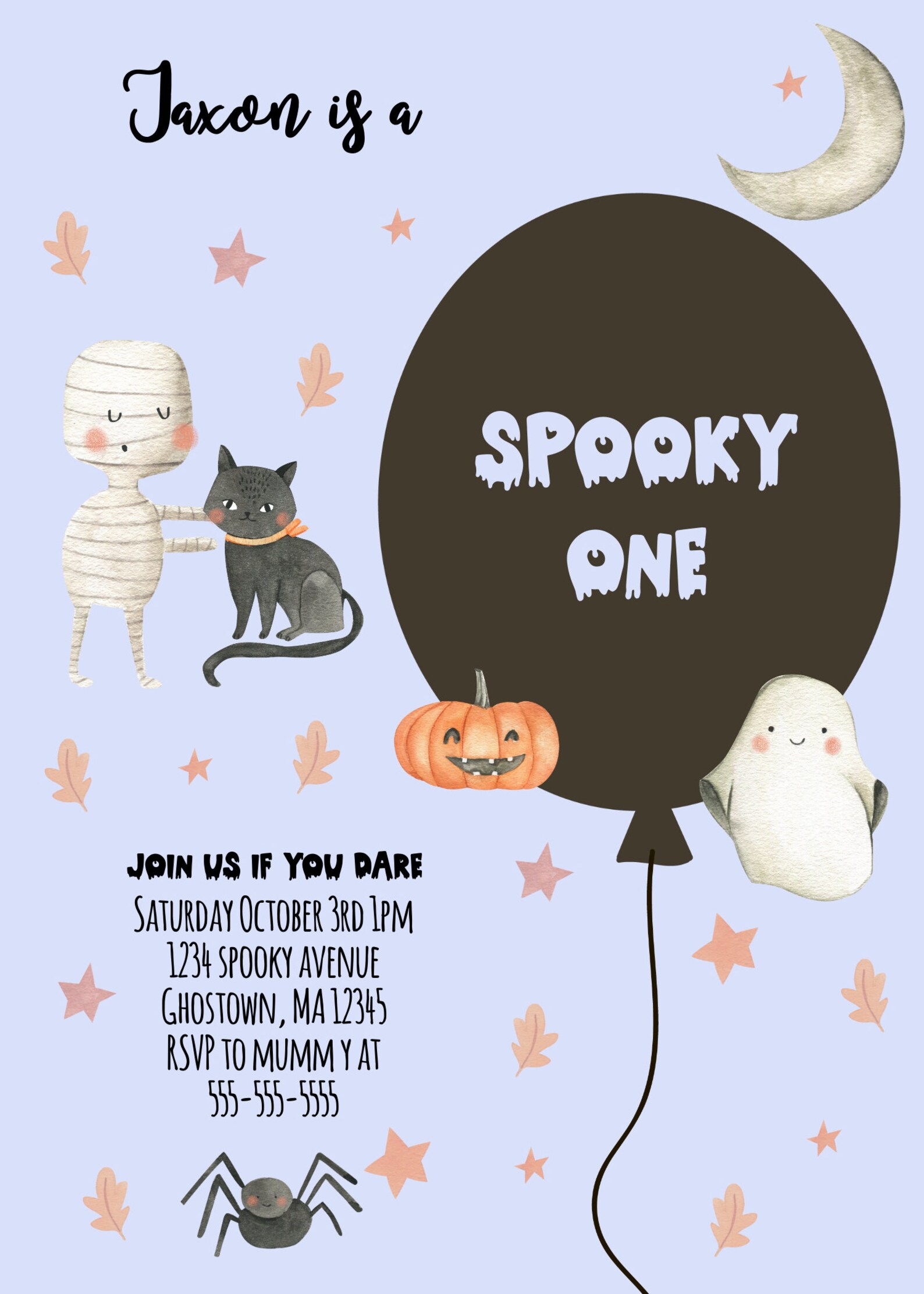 Spooky One Editable Birthday Invitation Blue Halloween - Etsy