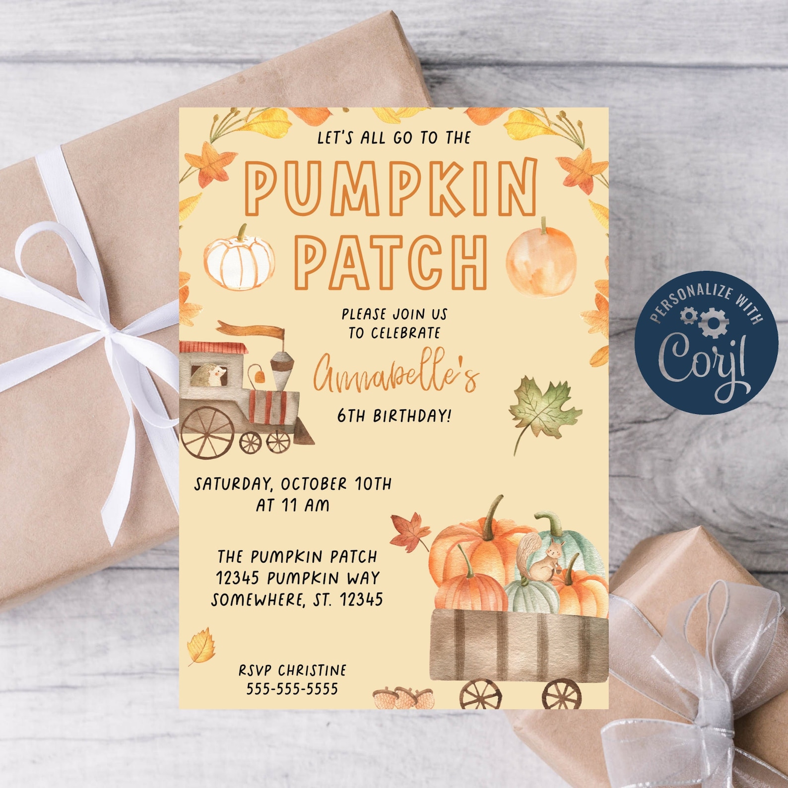 Pumpkin Patch Birthday Party Editable Invitation Digital Download - Etsy