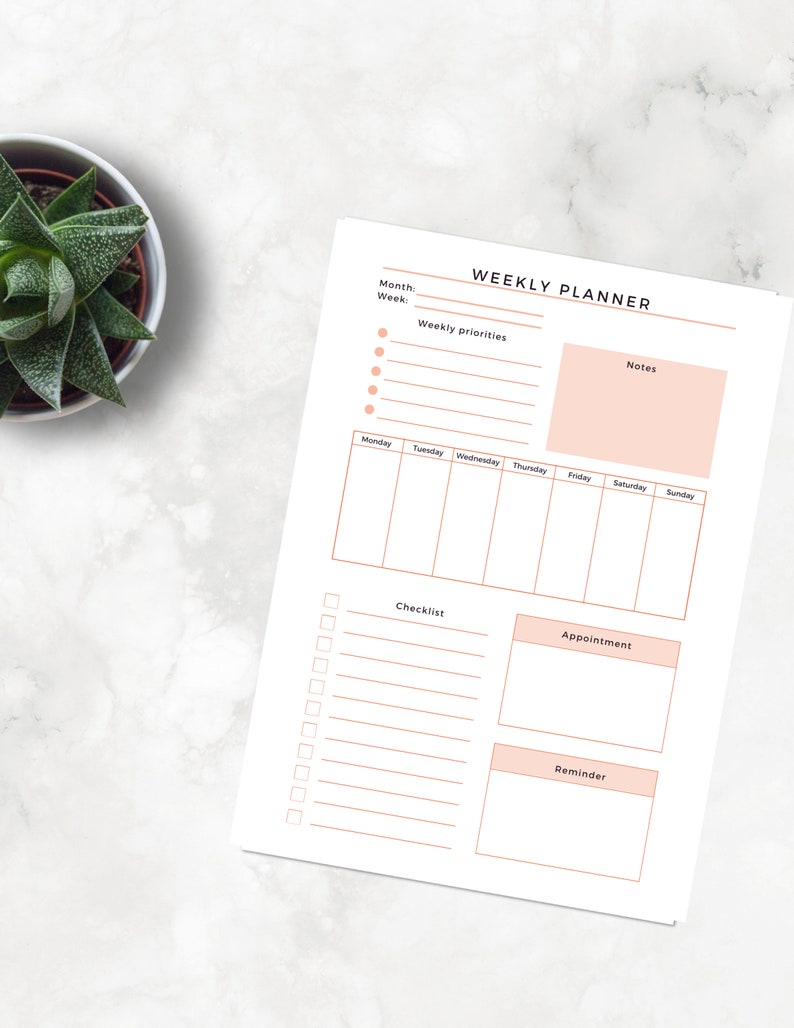Weekly Planner, Printable Weekly Planner, Printable PDF Planner, Weekly ...