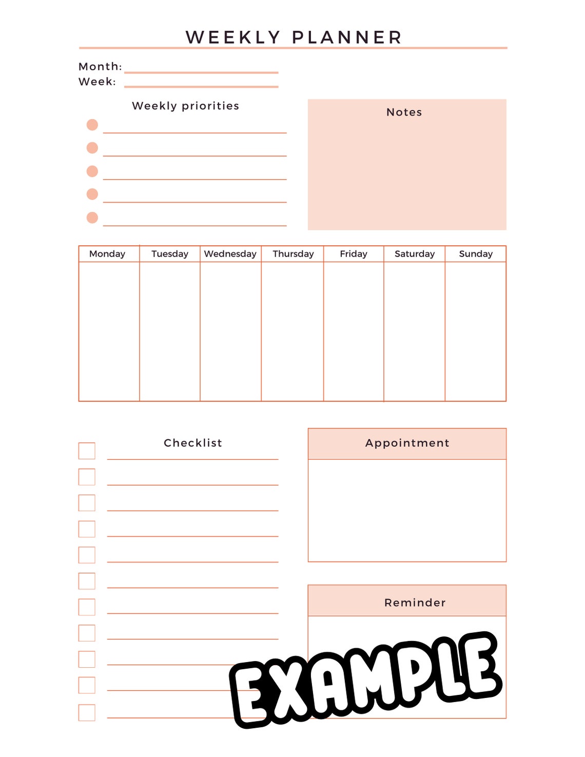 Weekly Planner, Printable Weekly Planner, Printable PDF Planner, Weekly ...