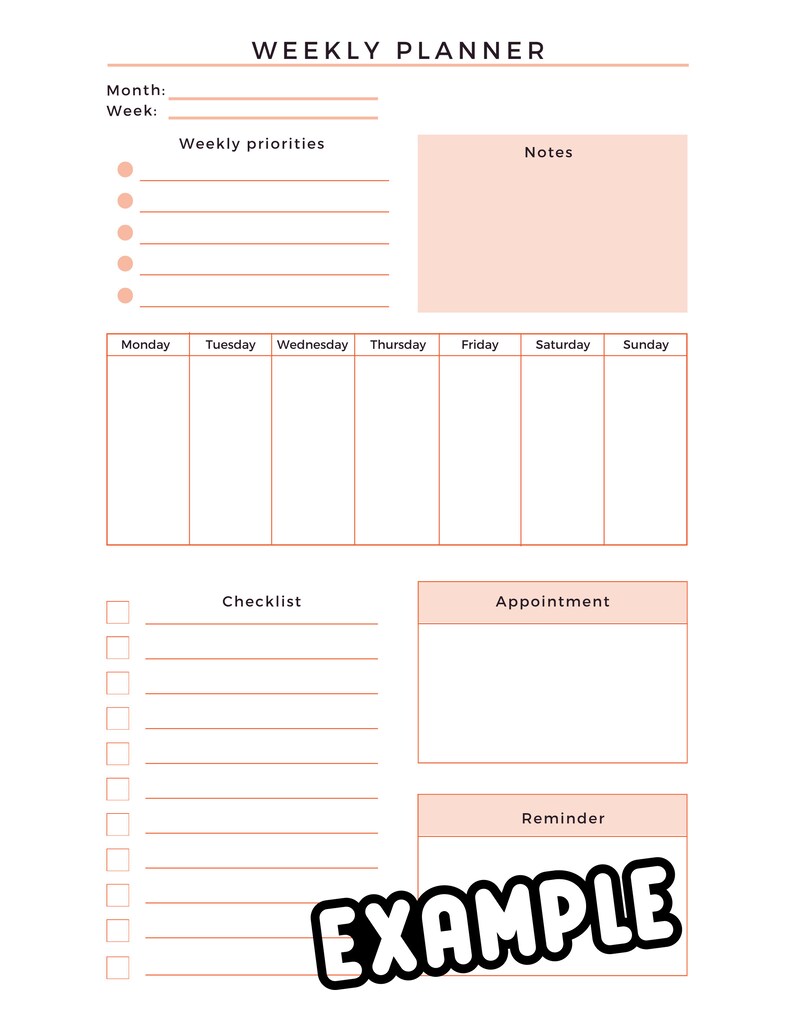 Weekly Planner, Printable Weekly Planner, Printable PDF Planner, Weekly ...