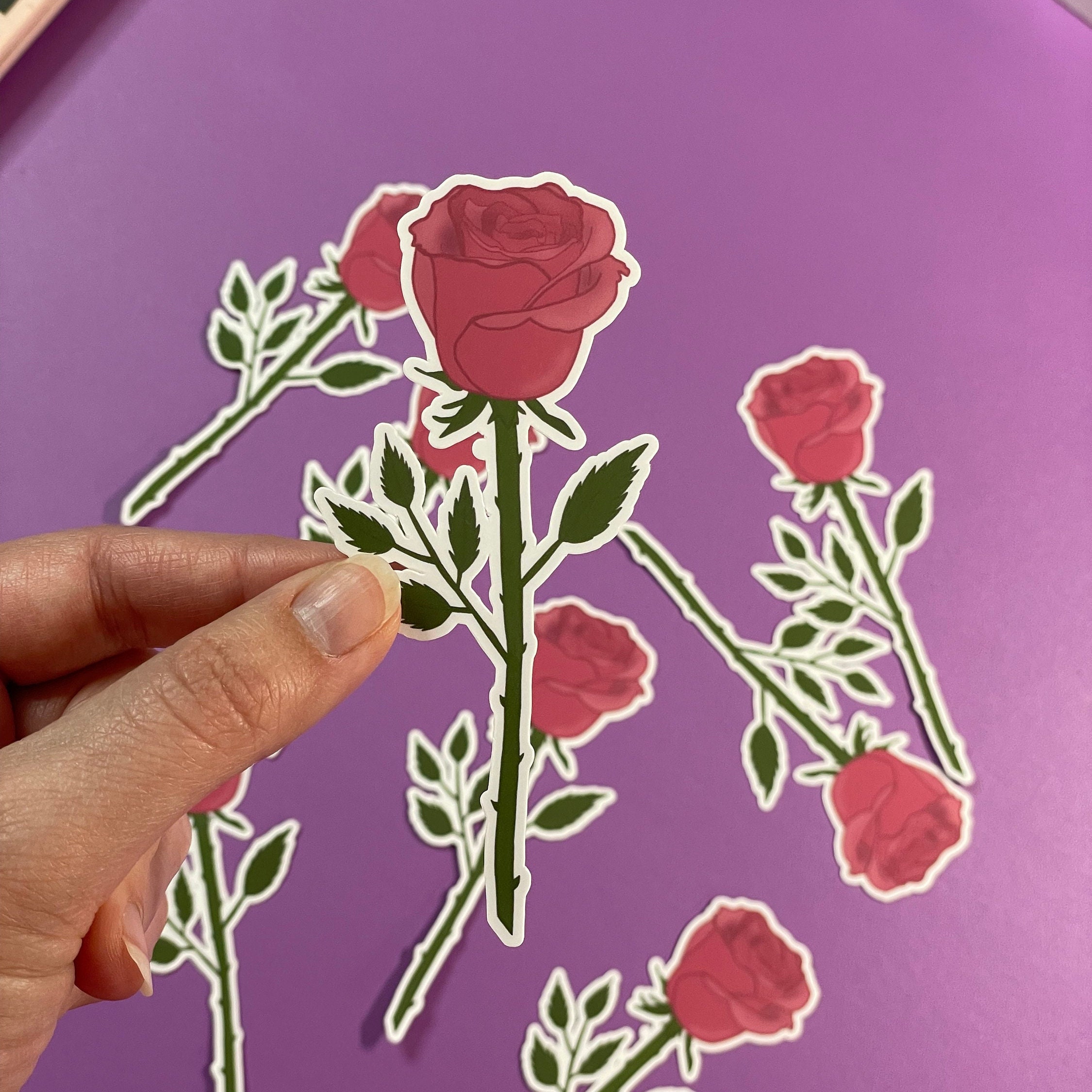 Rose Sticker Rose With Stem Flower Floral Sticker Pink - Etsy