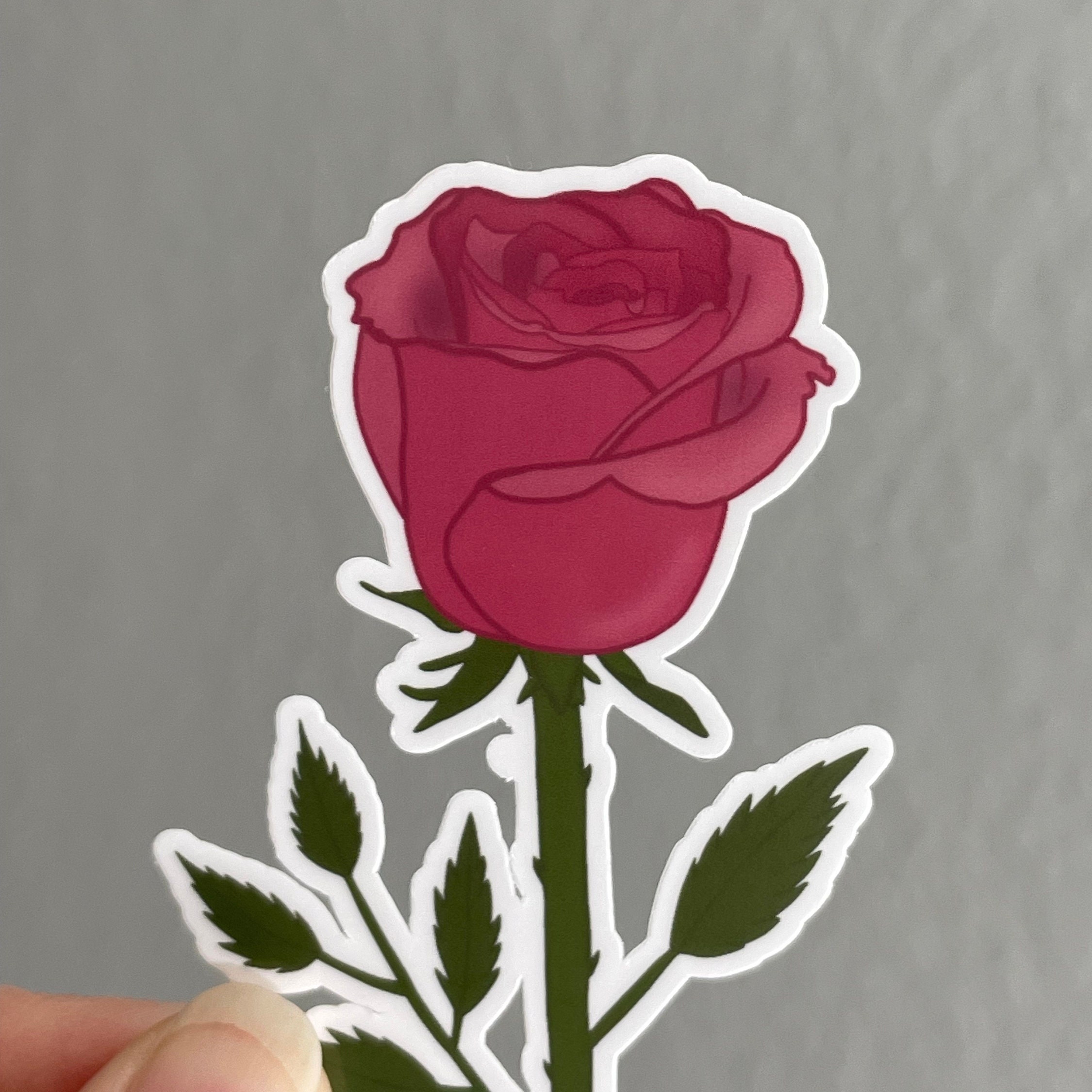 Rose Sticker Rose With Stem Flower Floral Sticker Pink - Etsy
