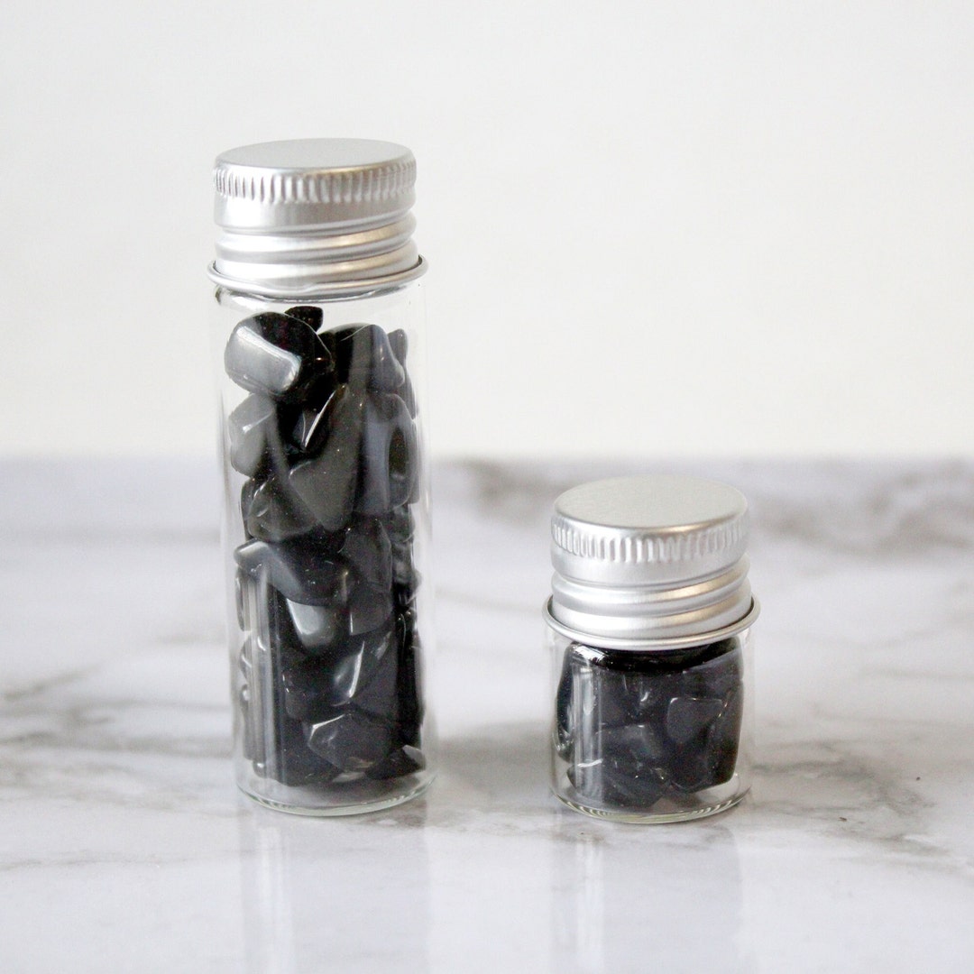 Obsidian Chips in Mini Bottle | Jar of Tiny Crystals | Protection Home ...