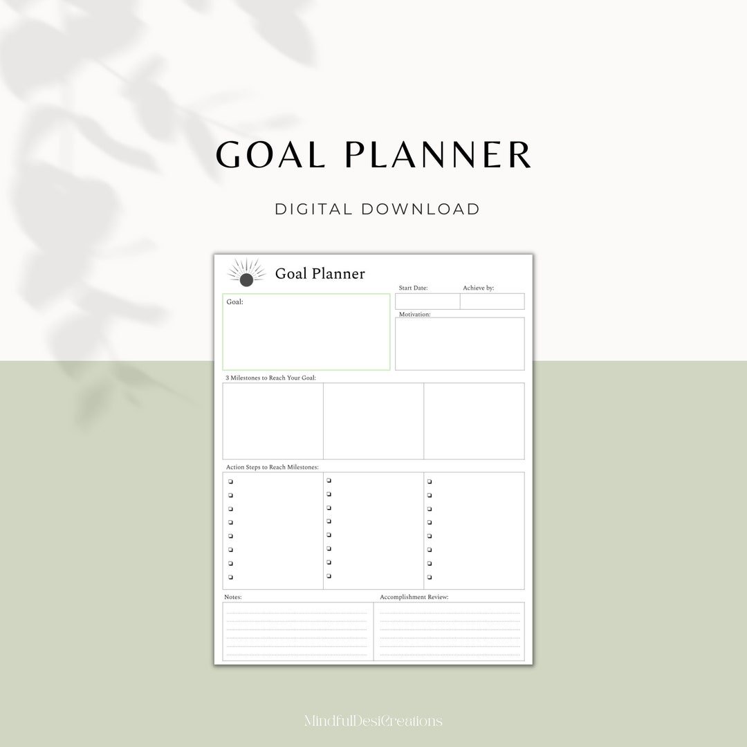 Goal Planner Printable, Digital Goal Tracker, Goal Setting Insert ...