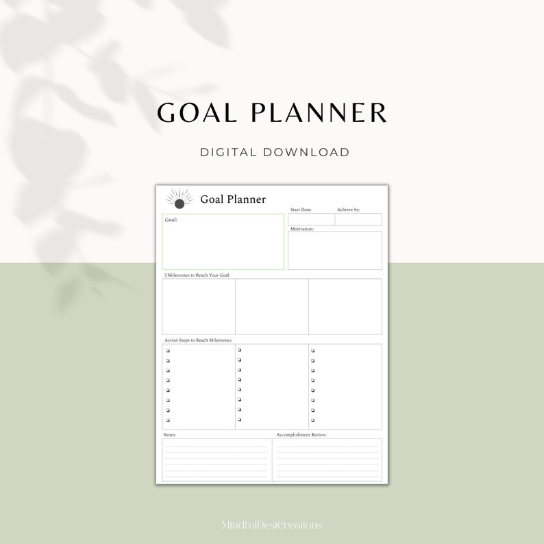Goal Planner Printable, Digital Goal Tracker, Goal Setting Insert ...