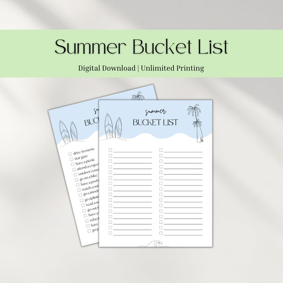 Summer Bucket List Printable Summer Break Bucket List - Etsy