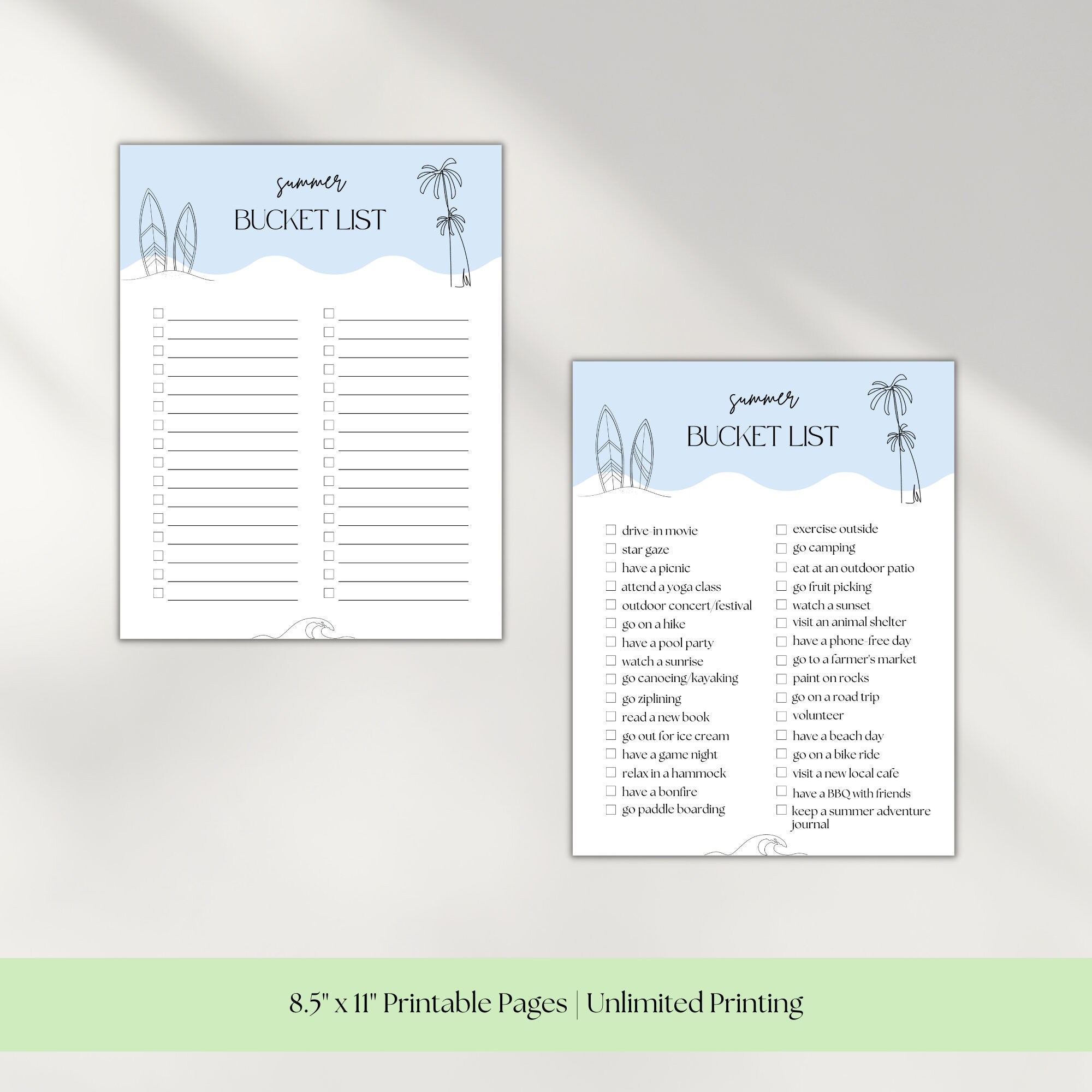 Summer Bucket List Printable, Summer Break Bucket List Template, Summer ...
