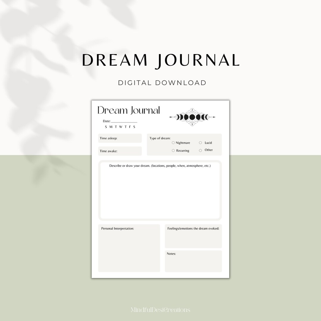 Dream Journal Printable, Dream Journal PDF, Dream Tracker, Dream Diary ...
