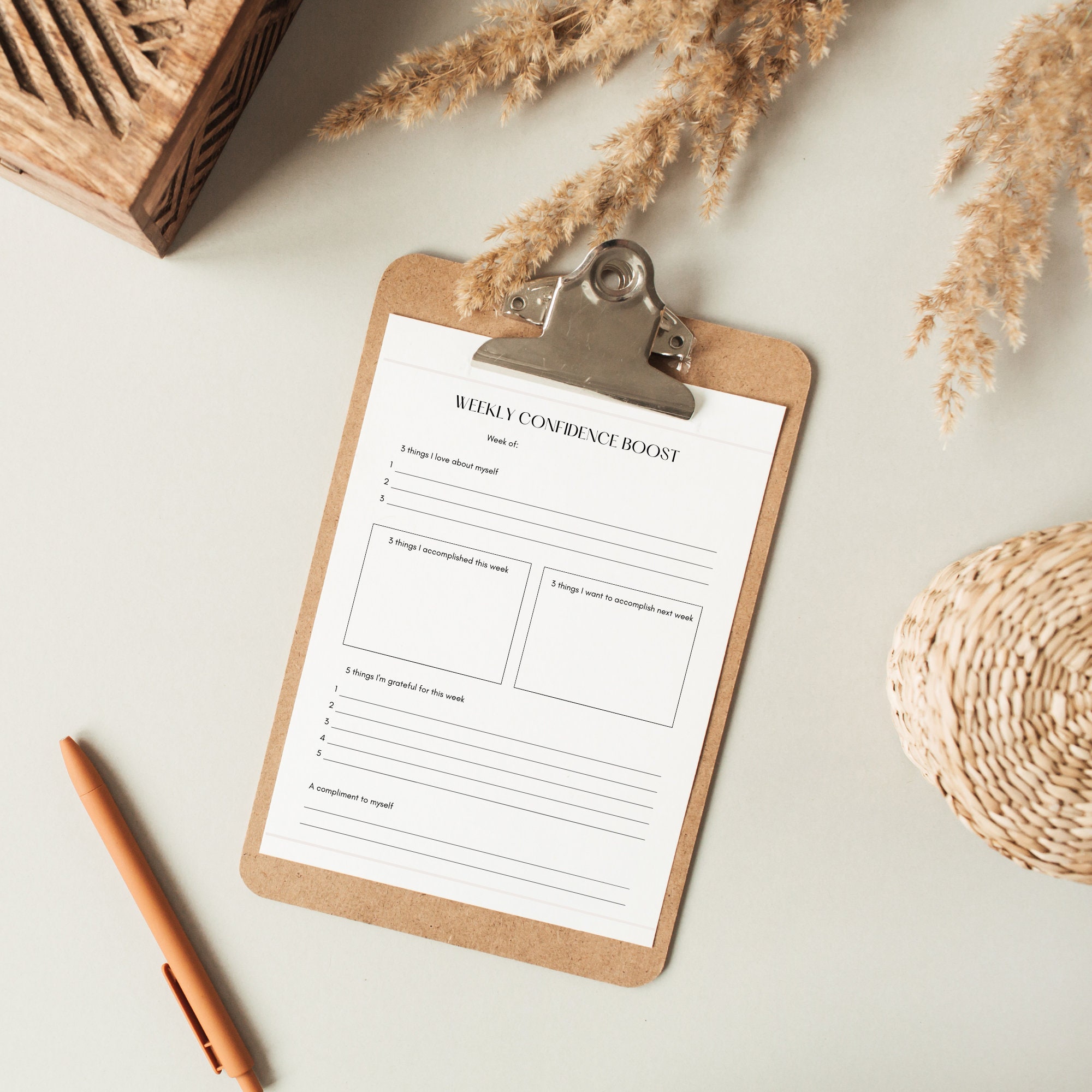 Weekly Confidence Boost Worksheet, Self Esteem Journal Planner, Self ...