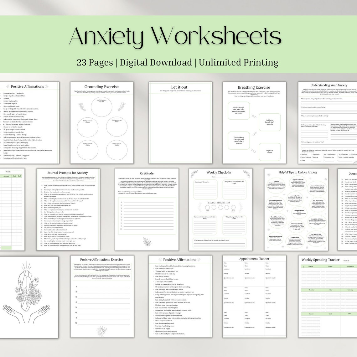 Anxiety Printable Worksheets Anxiety Journal Digital Mental - Etsy