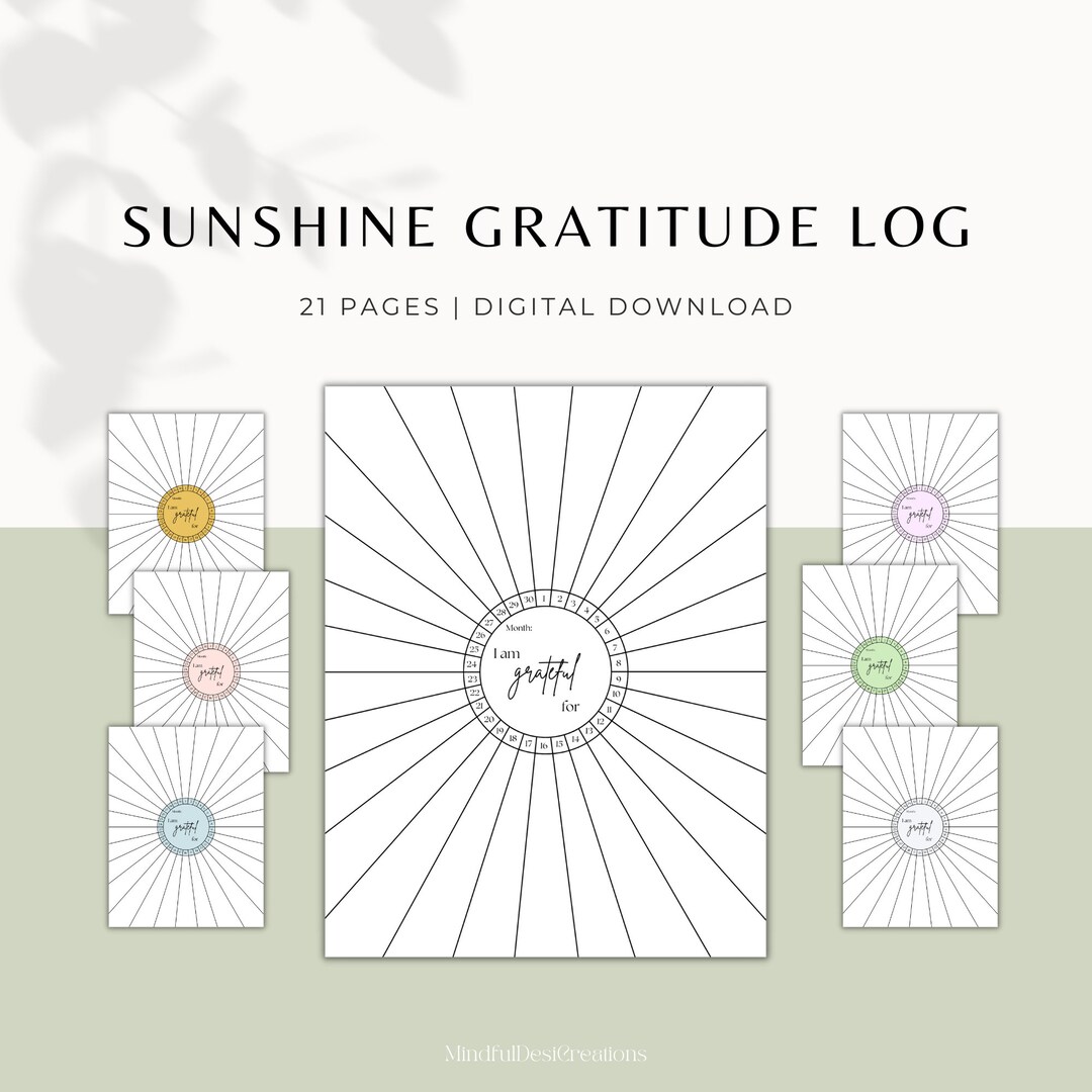 Gratitude Sunshine Log Printable, Sun Ray Bullet Journal, Mindfulness ...