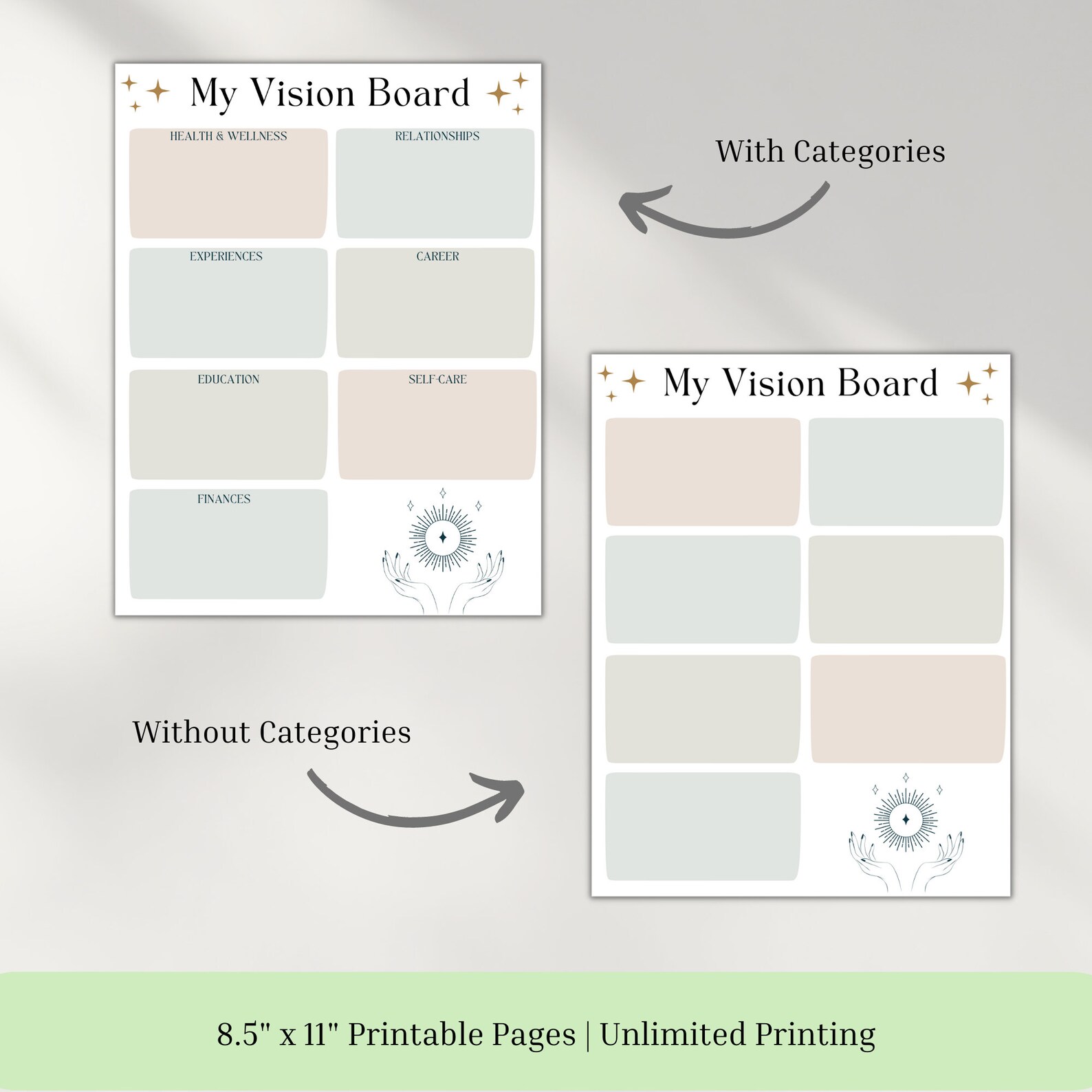 Minimalist Printable Vision Board, Vision Board Template, Manifestation ...