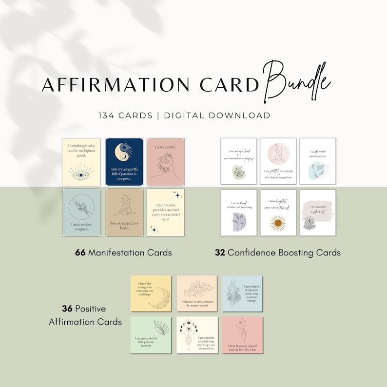 134 Affirmation Cards Printable Bundle, Positive Affirmation Cards ...