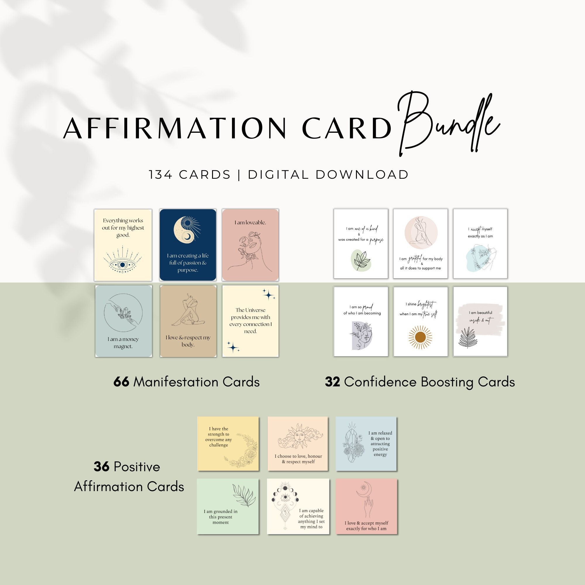 134 Affirmation Cards Printable Bundle, Positive Affirmation Cards ...