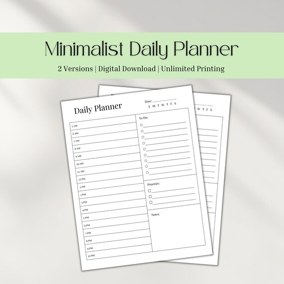 Minimalist Daily Planner Printable Daily Planner Digital - Etsy Canada