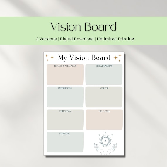 Minimalist Printable Vision Board Vision Board Template | Etsy