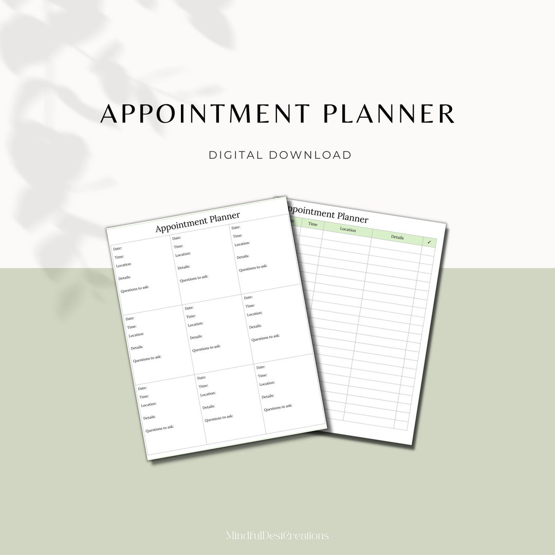 Appointment Planner Printable, Digital Appointment Tracker, Minimalist ...