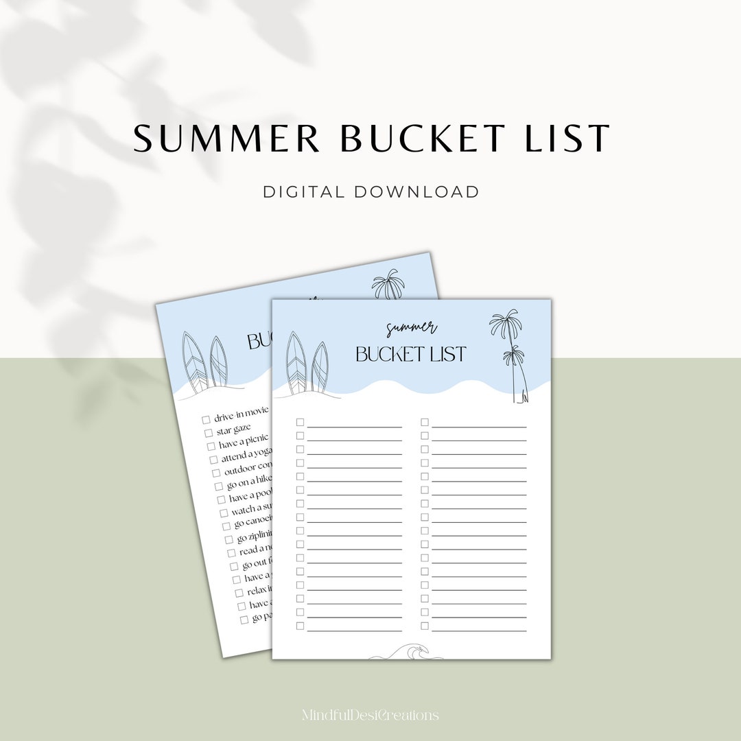 Summer Bucket List Printable, Summer Break Bucket List Template, Summer ...