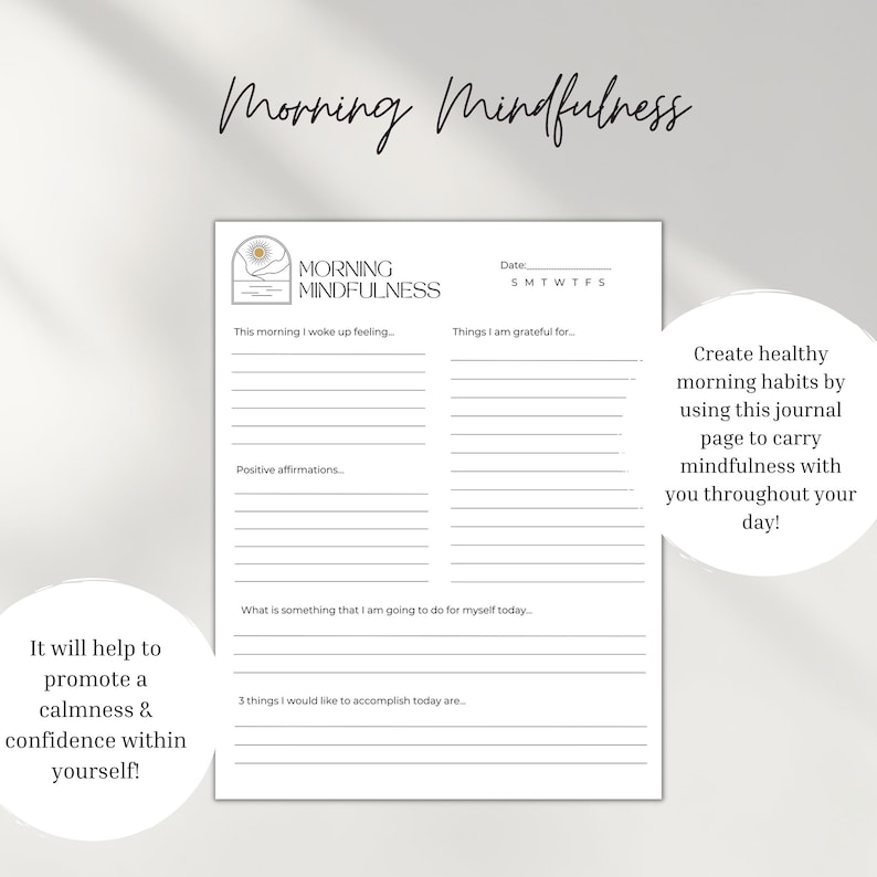 Printable Daily Mindfulness Journal, Self Reflection Guided Journal ...