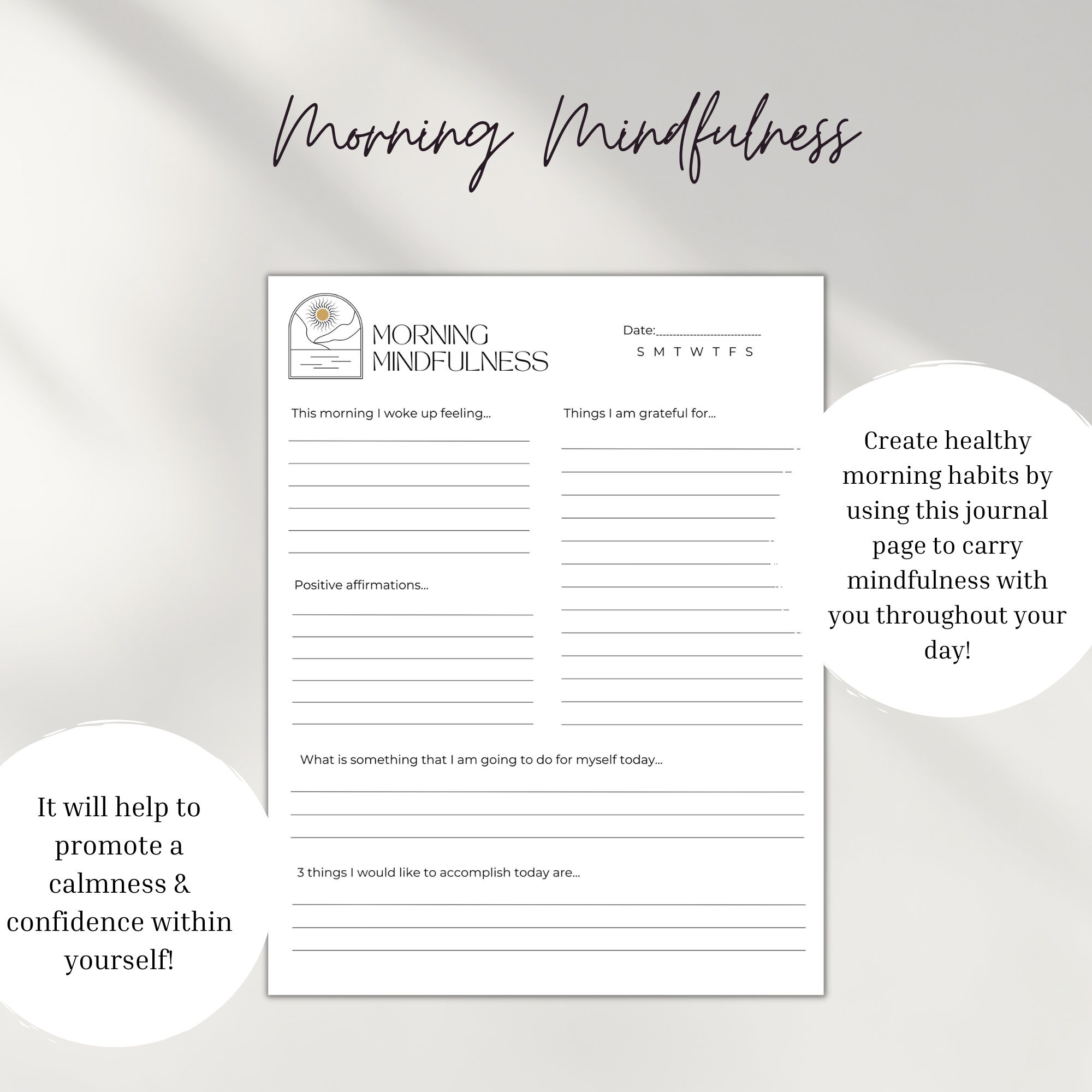Printable Daily Mindfulness Journal, Self Reflection Guided Journal ...
