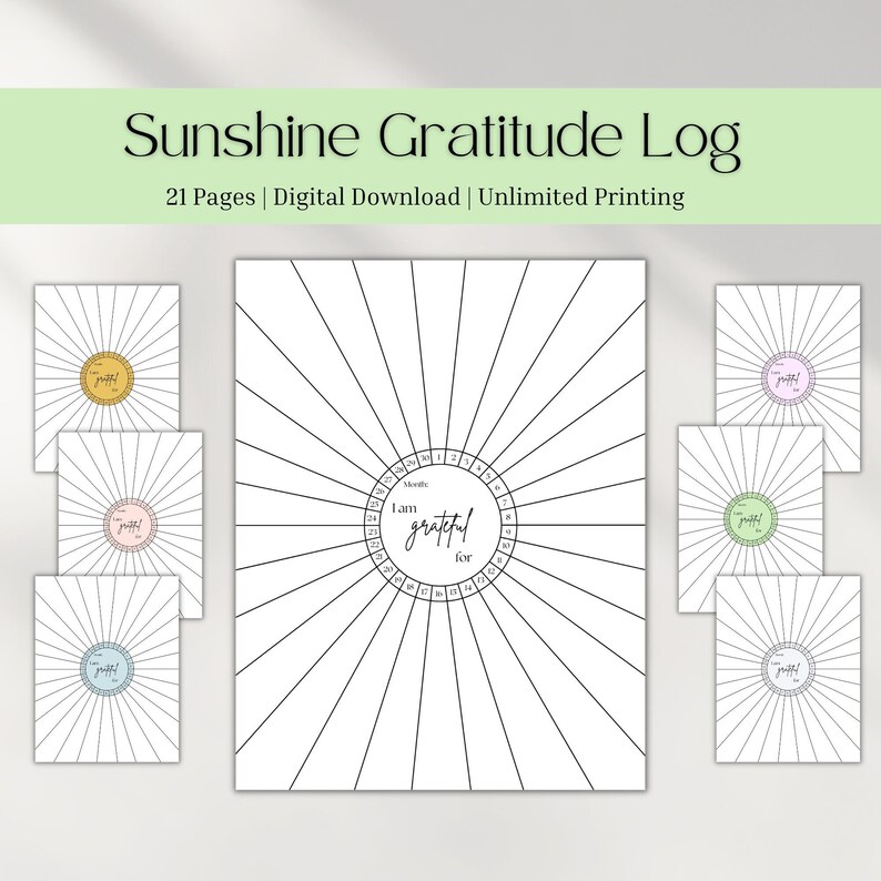 Gratitude Sunshine Log Printable Sun Ray Bullet Journal - Etsy