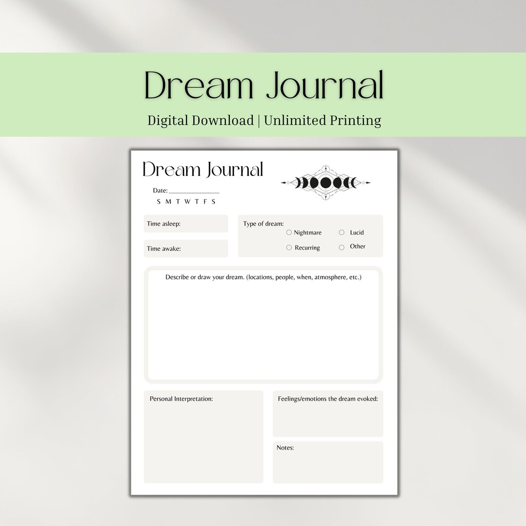 Dream Journal Printable Dream Journal PDF Dream Tracker - Etsy