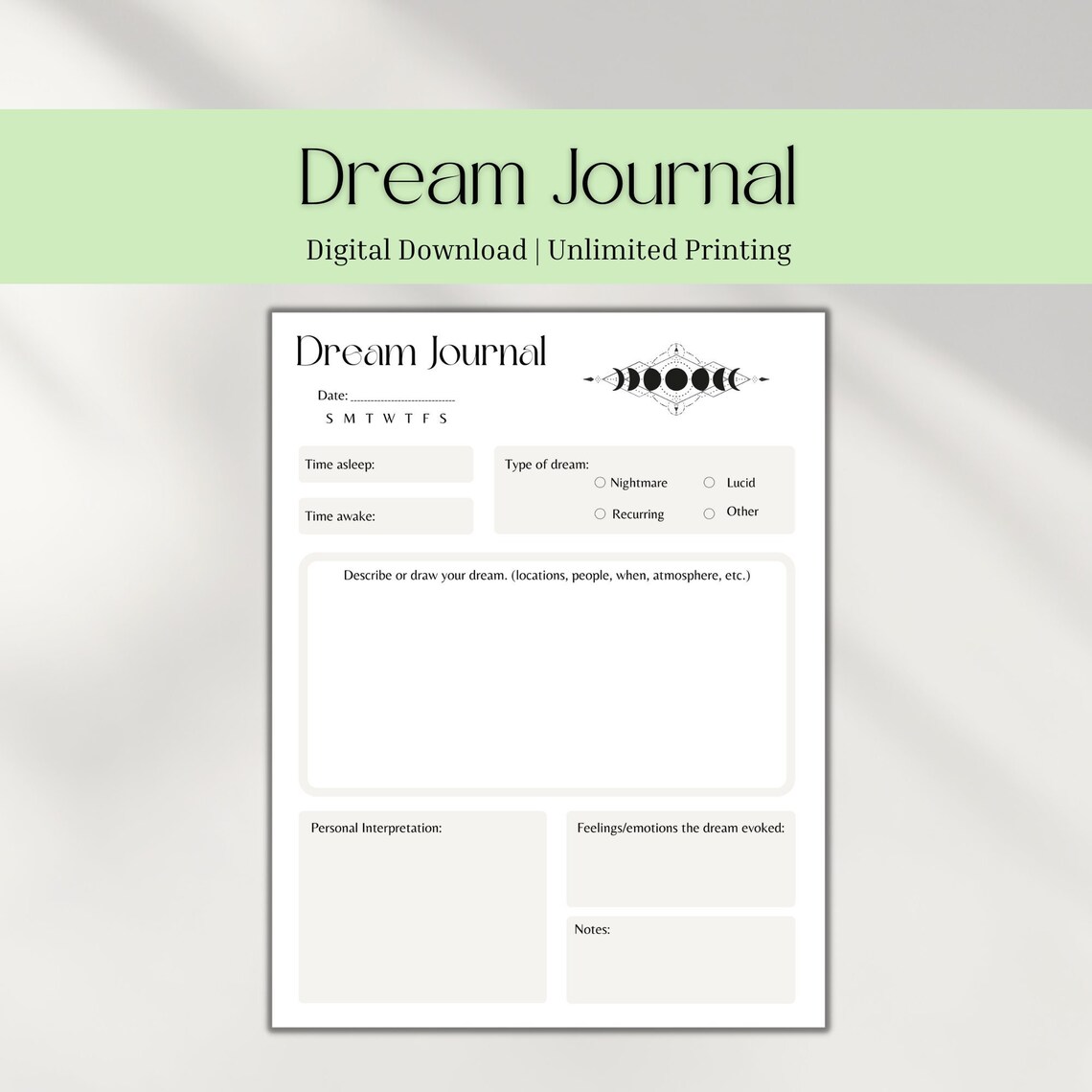 Dream Journal Printable Dream Journal PDF Dream Tracker - Etsy
