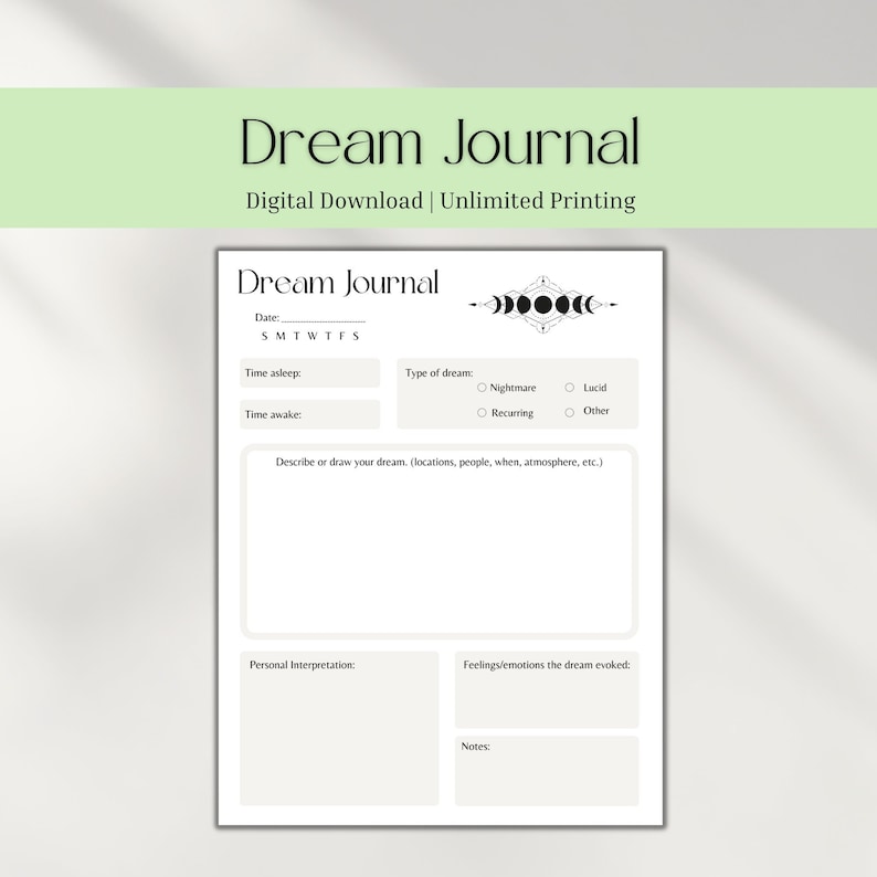 Dream Journal Printable Dream Journal PDF Dream Tracker - Etsy