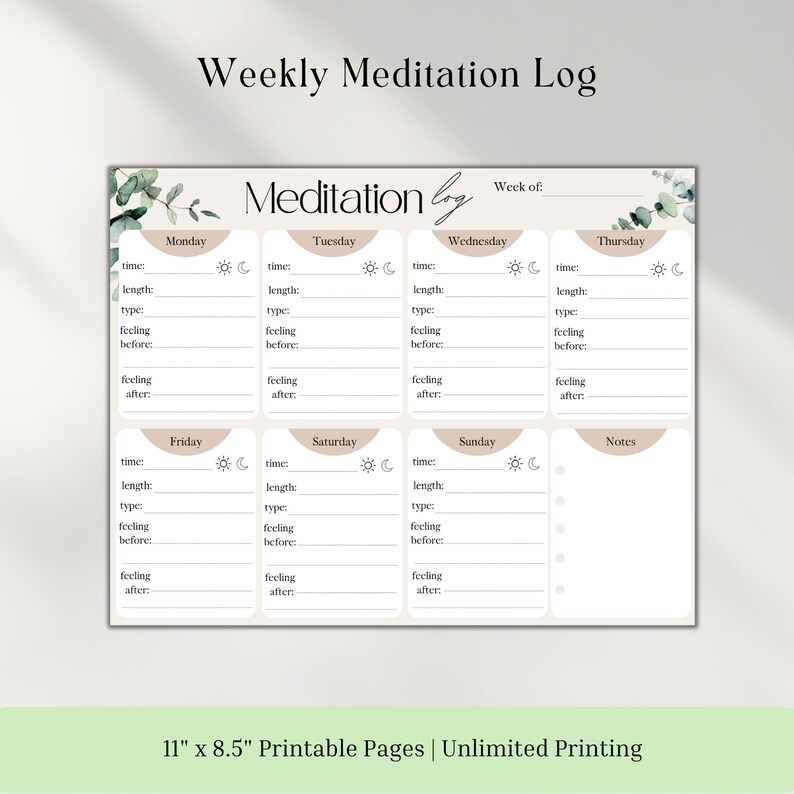 Weekly Meditation Log Printable, Weekly Meditation Journal, Meditation ...