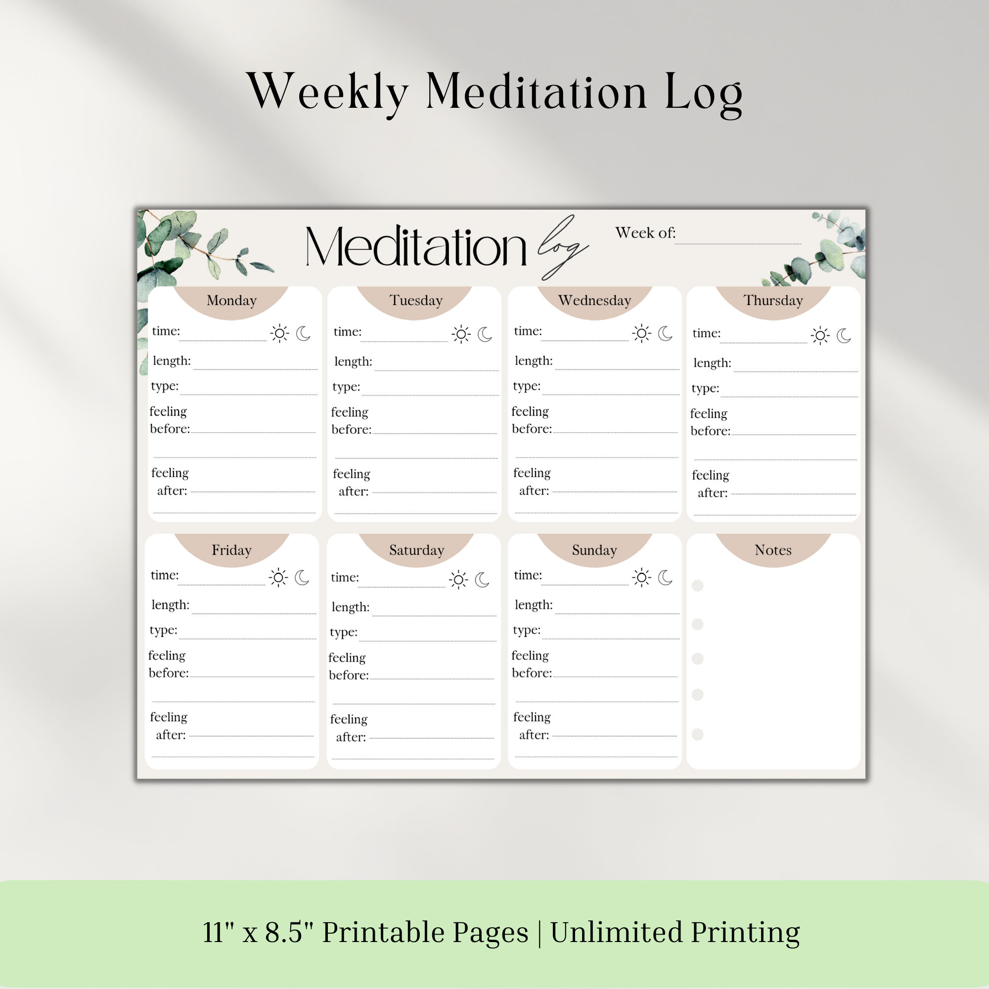 Weekly Meditation Log Printable, Weekly Meditation Journal, Meditation ...
