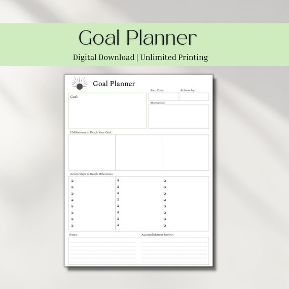 Goal Planner Printable Digital Goal Tracker Goal Setting - Etsy