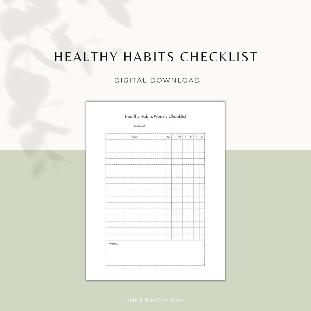 Healthy Habit Checklist, Healthy Habit Chart, Printable Habit Tracker ...