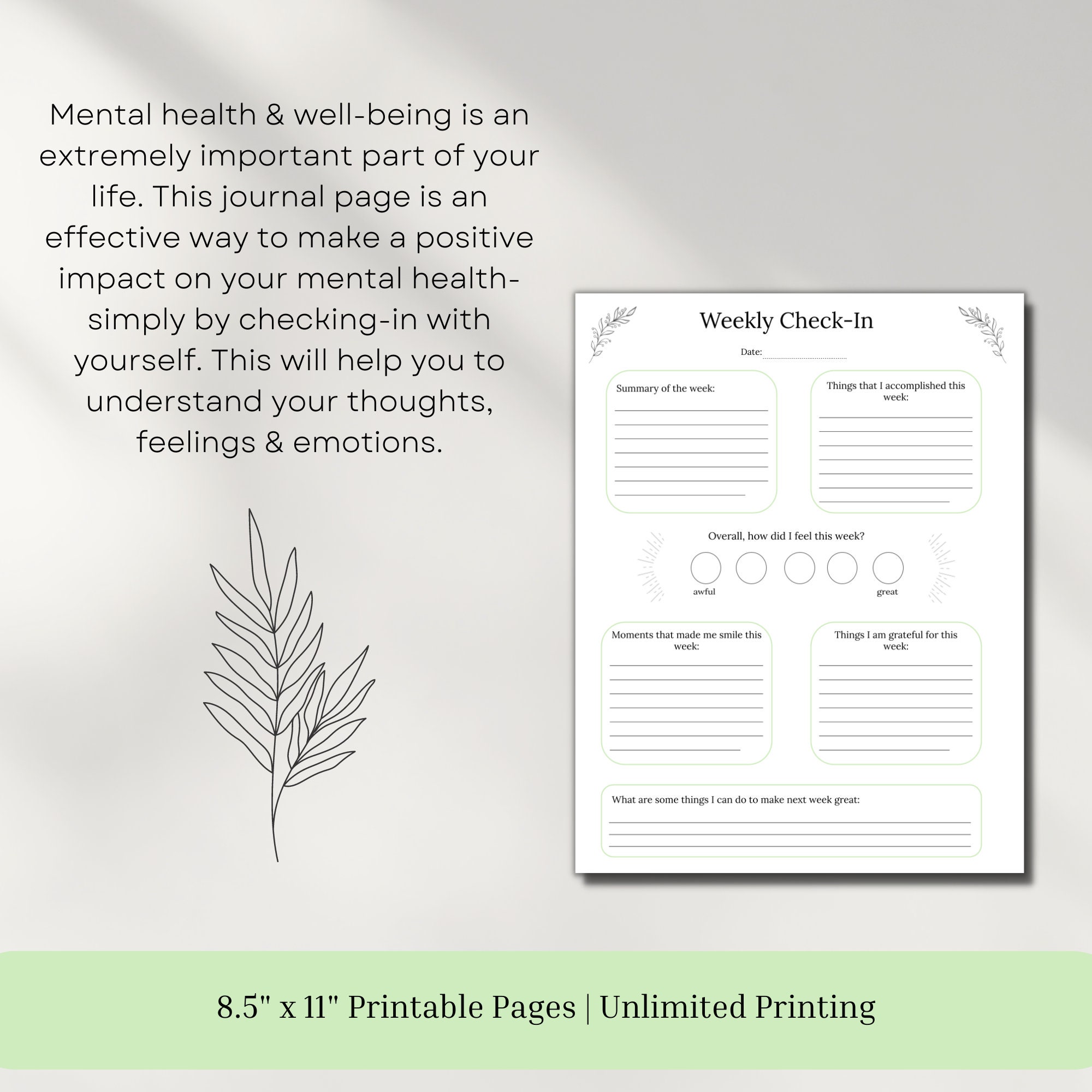 Weekly Check in Printable, Weekly Reflection, Mindful Check in Journal ...