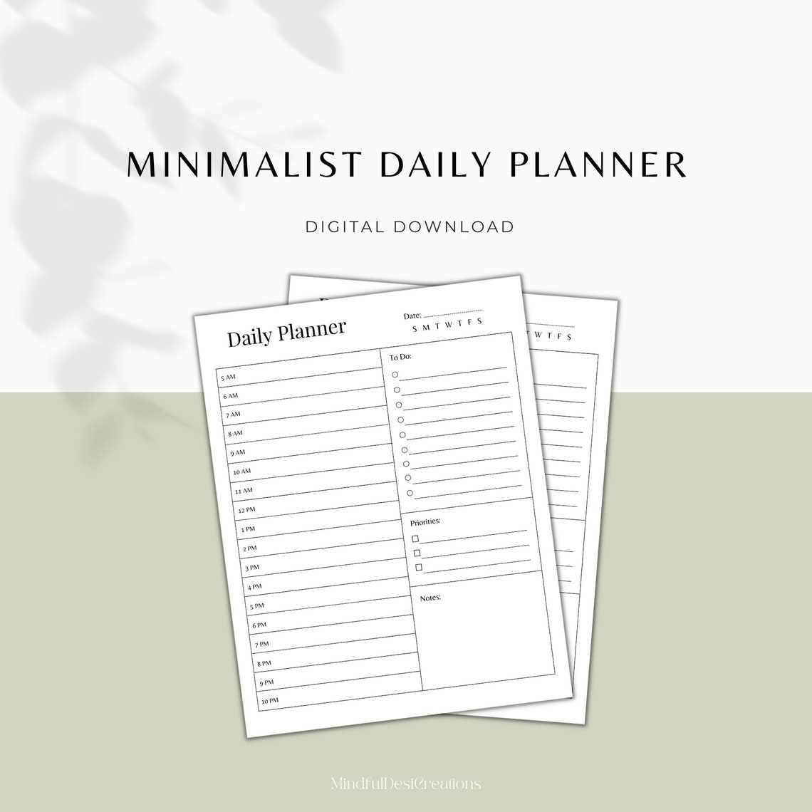Minimalist Daily Planner Printable, Daily Planner Digital, Daily Todo ...