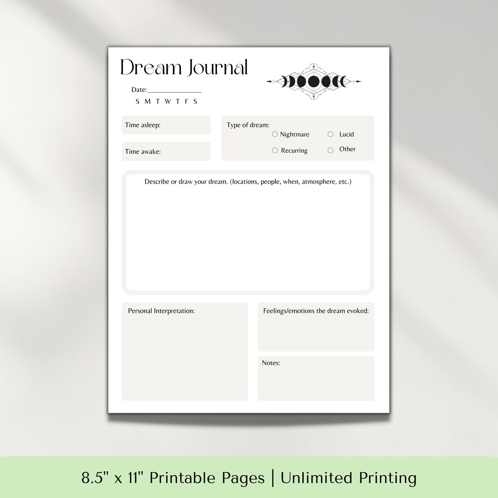 Dream Journal Printable, Dream Journal PDF, Dream Tracker, Dream Diary ...