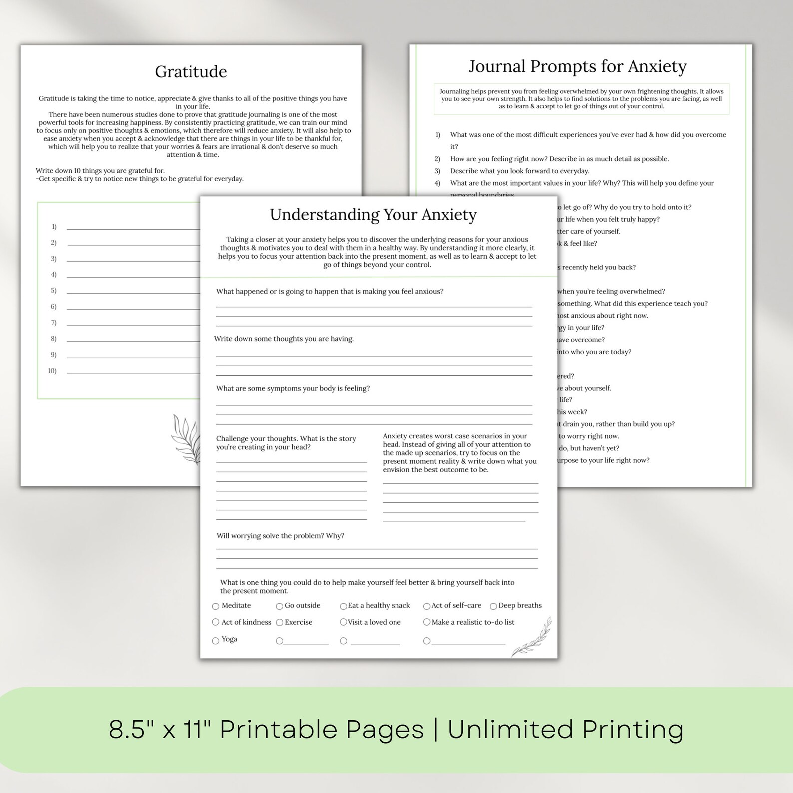 Anxiety Printable Worksheets Anxiety Journal Digital Mental - Etsy
