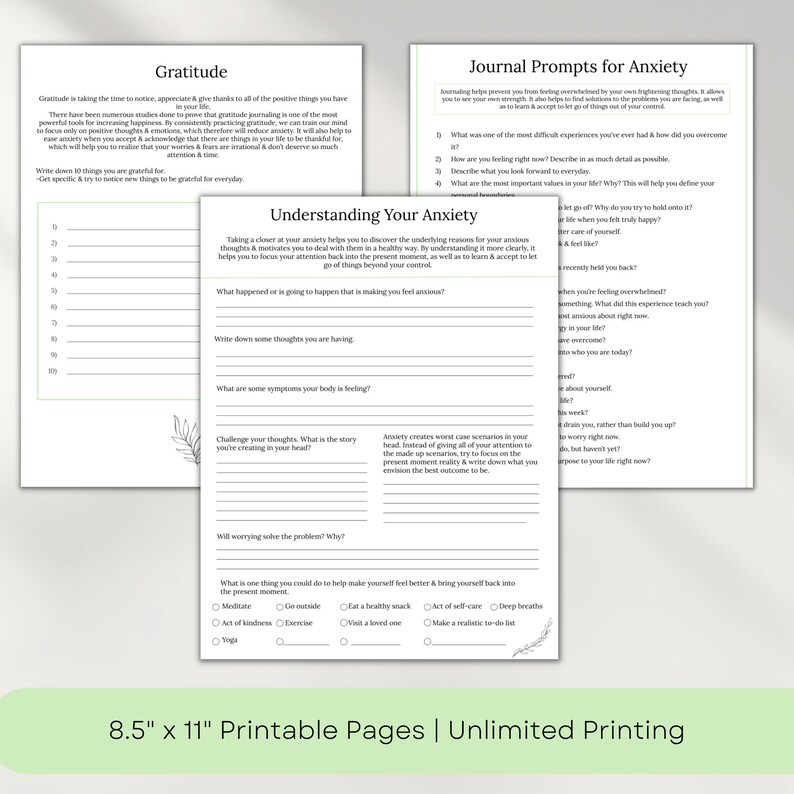 Anxiety Printable Worksheets Anxiety Journal Digital Mental - Etsy