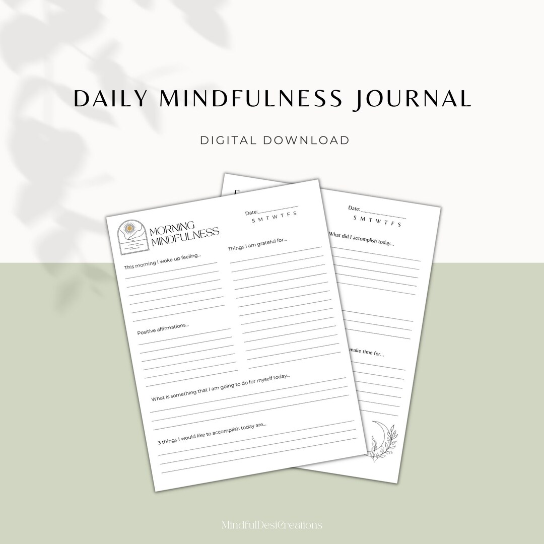 Printable Daily Mindfulness Journal, Self Reflection Guided Journal ...