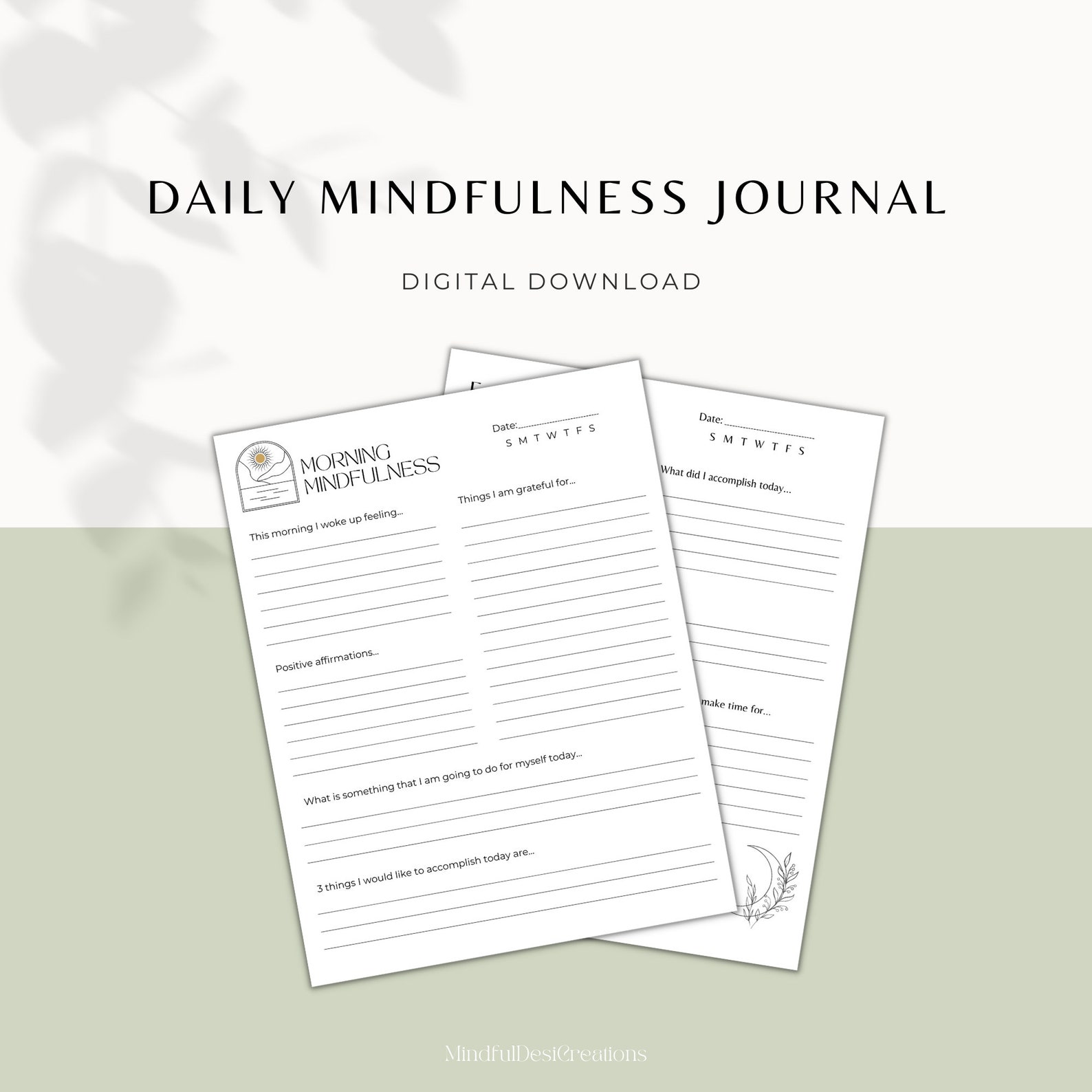Printable Daily Mindfulness Journal, Self Reflection Guided Journal ...
