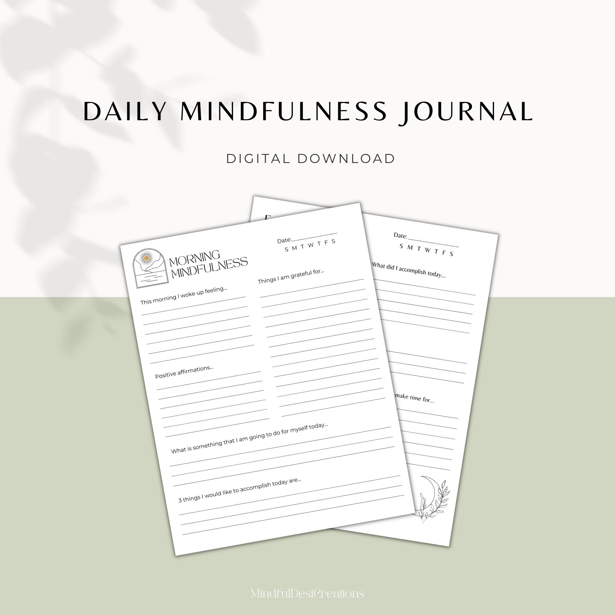 Printable Daily Mindfulness Journal, Self Reflection Guided Journal ...