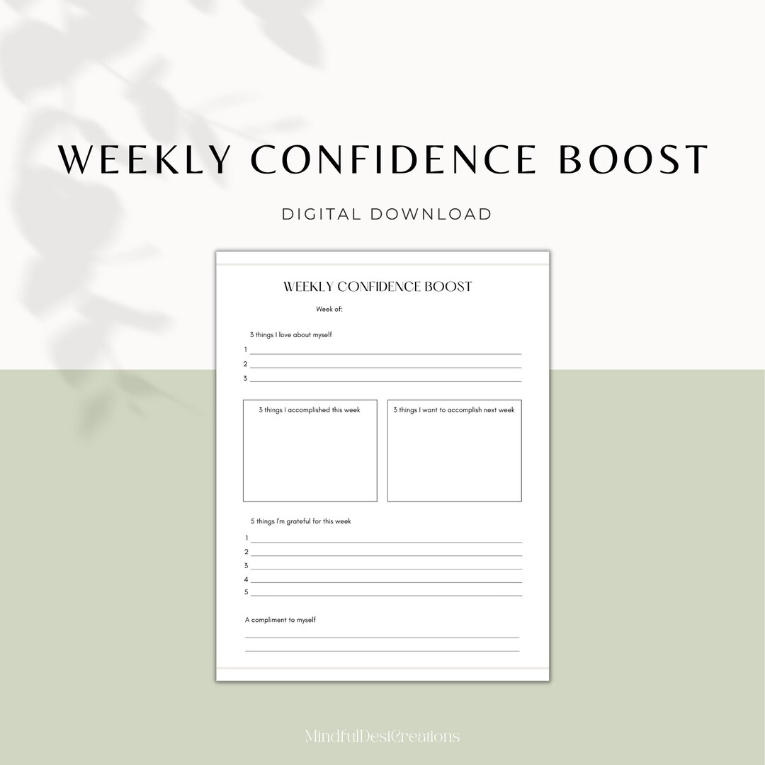 Weekly Confidence Boost Worksheet, Self Esteem Journal Planner, Self ...