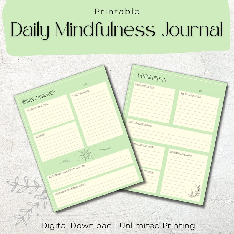 Printable Daily Mindfulness Journal Self Reflection Guided | Etsy