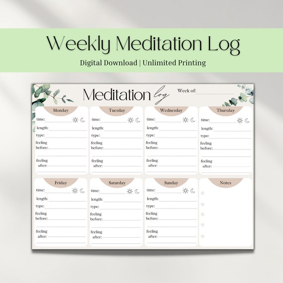 Weekly Meditation Log Printable Weekly Meditation Journal - Etsy